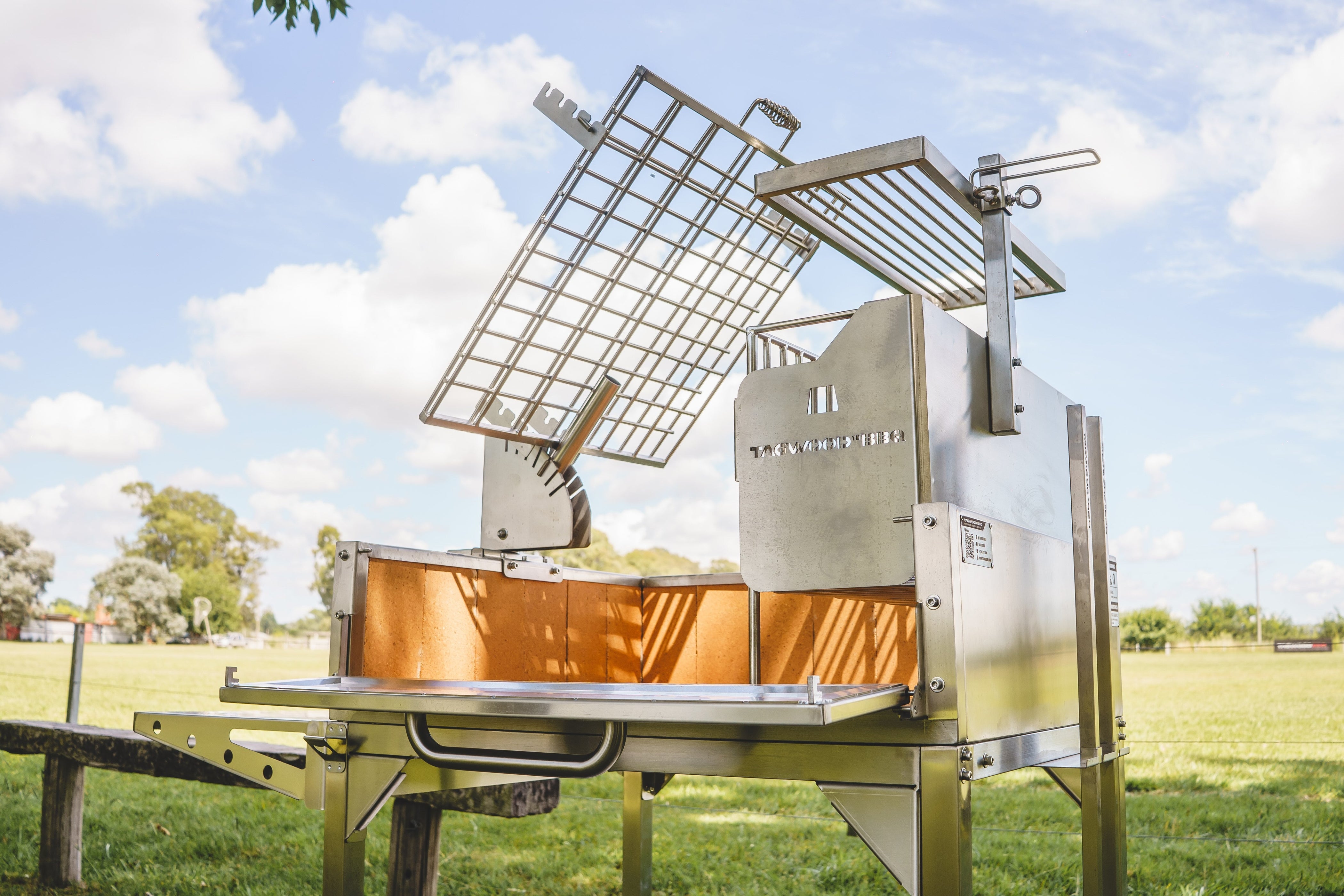Tagwood BBQ Argentine Clamp Grill with firebox | BBQ33SS — OffGrid Lux